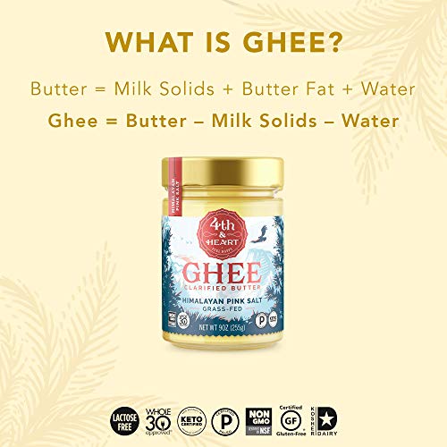 4th & Heart Himalayan Pink Salt Grass-Fed Ghee, 9 Ounce, Keto Pasture Raised, Lactose and Casein Free, Certified Paleo