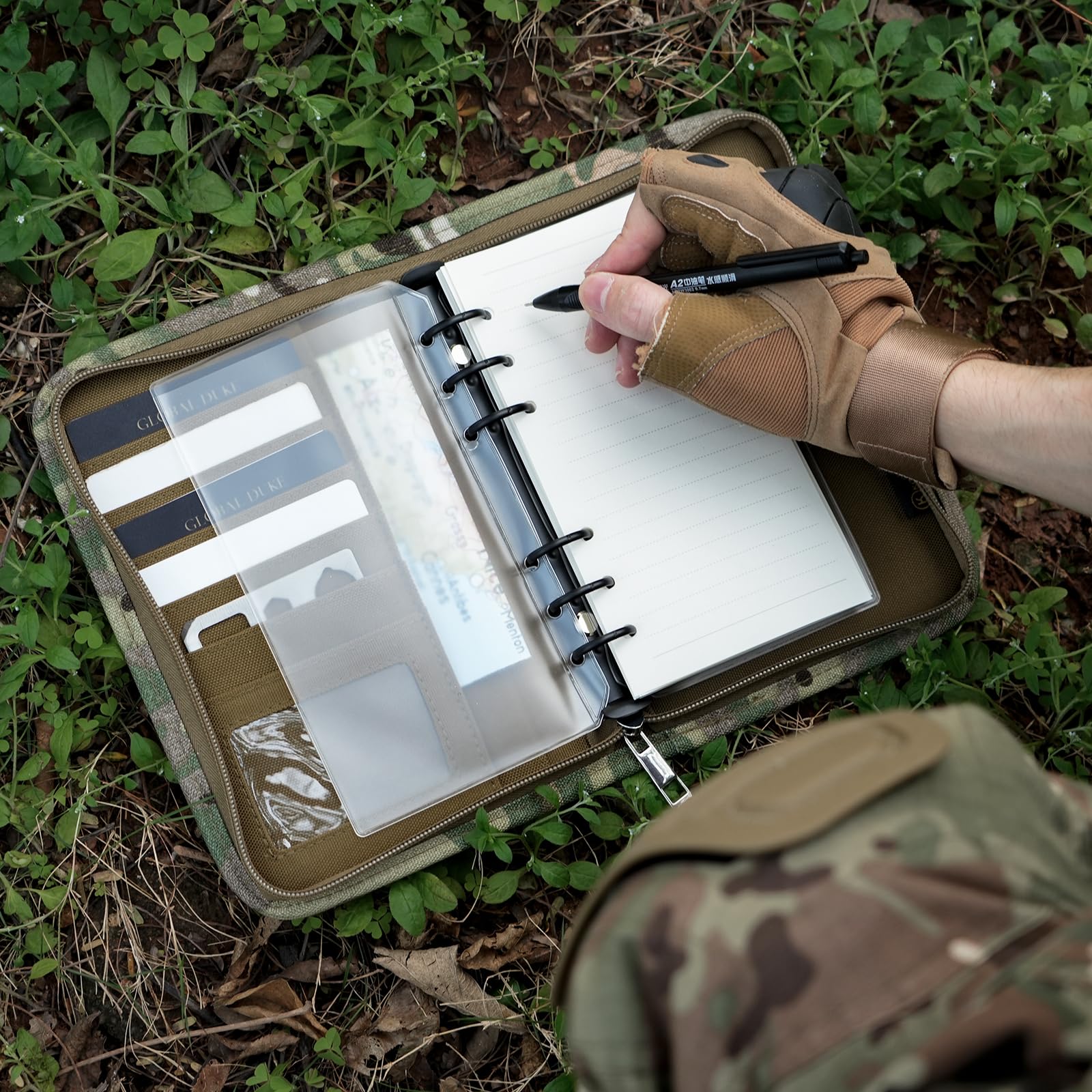 Kosibate Padfolio Ring Binder with 45 Sheets 90 Pages of Loose-Leaf Paper, Weatherproof Notebook Cover, Tactical Notebook with Zippered for Folders, Business Cards Refillable 6-Ring Notepad(5.5"x8.5")