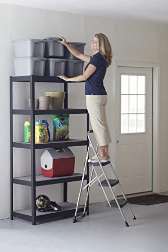 Cosco 11408PBL1E Three Big Folding Step Stool with Rubber Hand Grip, Platinum