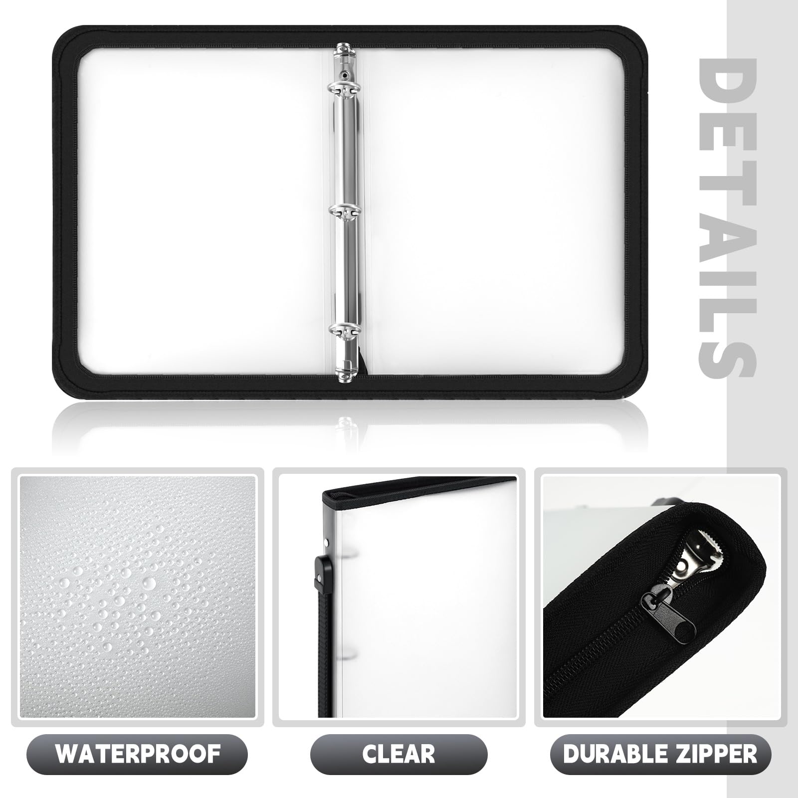 Teling 4 Pcs 1 Inch Clear Zipper Binder with 3 Ring Zipper Binder, Refillable Plastic Clear File Organizer Planner for Projects, Assignments, Memos, School Work, 13.2 x 10 Inch