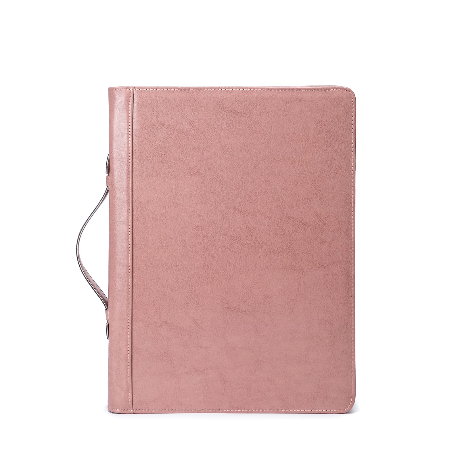 Geslun Vegan Leather Portfolio 3 Ring Binder with Clipboard, Hidden Handle, 8.5 x 11 Zippered Padfolio, Business Organizer Professional Executive Folio for Women, Pink