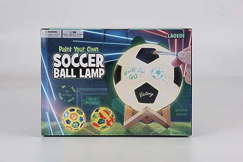LAOESE Paint Your Own Soccer Ball Lamp Kit, DIY 3D Night Light with Soccer Stickers & Wooden Stand, Art Supplies Creativity Arts & Crafts Kit for Kids, Birthday Gifts for Boys
