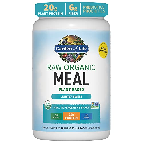Tasty Organic Lightly Sweet Meal Replacement Shake Vegan - Garden of Life 20g Complete Plant Based Protein, Greens, Digestive Enzymes, Pro & Prebiotics for Easy Digestion, Non-GMO Gluten-Free, 2.4 LB