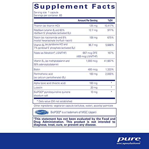 Pure Encapsulations Ultra B-Complex with PQQ | Vitamin B Supplement to Support Nerves, Cells, Methylation, and Mitochondrial Health* | 60 Capsules