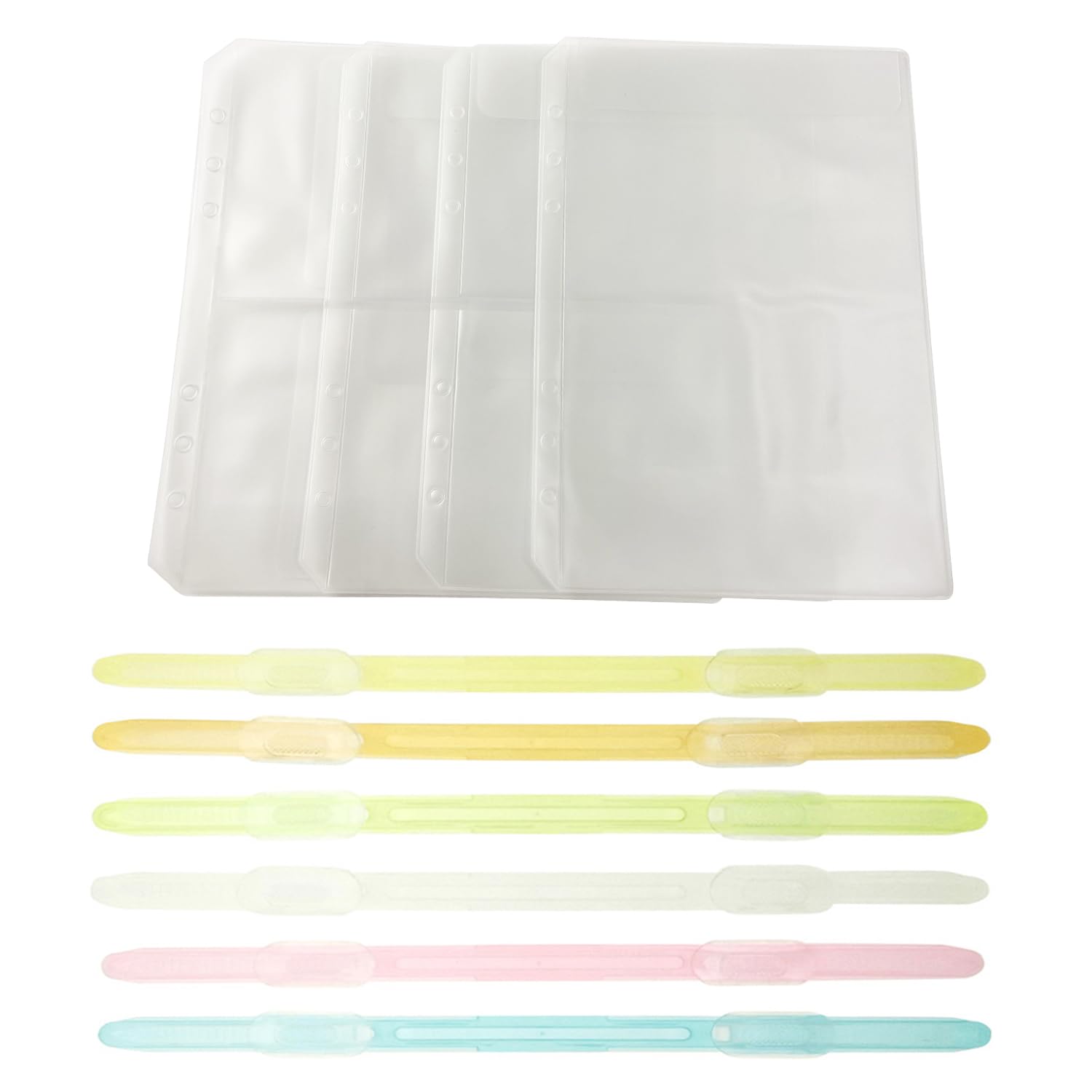 12 Pcs A5 Size 6 Holes Binder Pockets,Clear PVC Zipper Binder Pocket,6 Holes Zipper Binder Pouch,Waterproof PVC Loose Leaf Bags for Stickers, Postcards, Bank Cards—with Binder Clips (C)