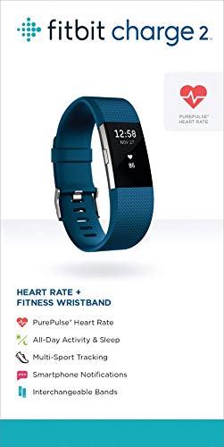 Fitbit Charge 2 Heart Rate + Fitness Wristband, Blue, Large (6.7 - 8.1 Inch) (US Version) (Renewed)