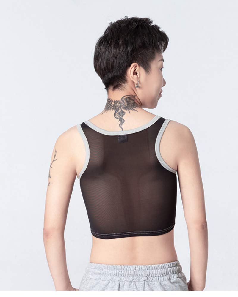BaronHong Chest Binder Zipper Up IceSilk Tank Top Vest for Tomboy Trans Lesbian(black,M)