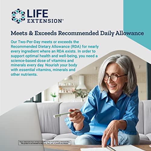Life Extension Two-Per-Day High Potency Multivitamin & Mineral Supplement - Vitamins, Minerals, Plant Extracts, Quercetin, 5-MTHF, Folate & More - Gluten-Free, Non-GMO - 120 Capsules