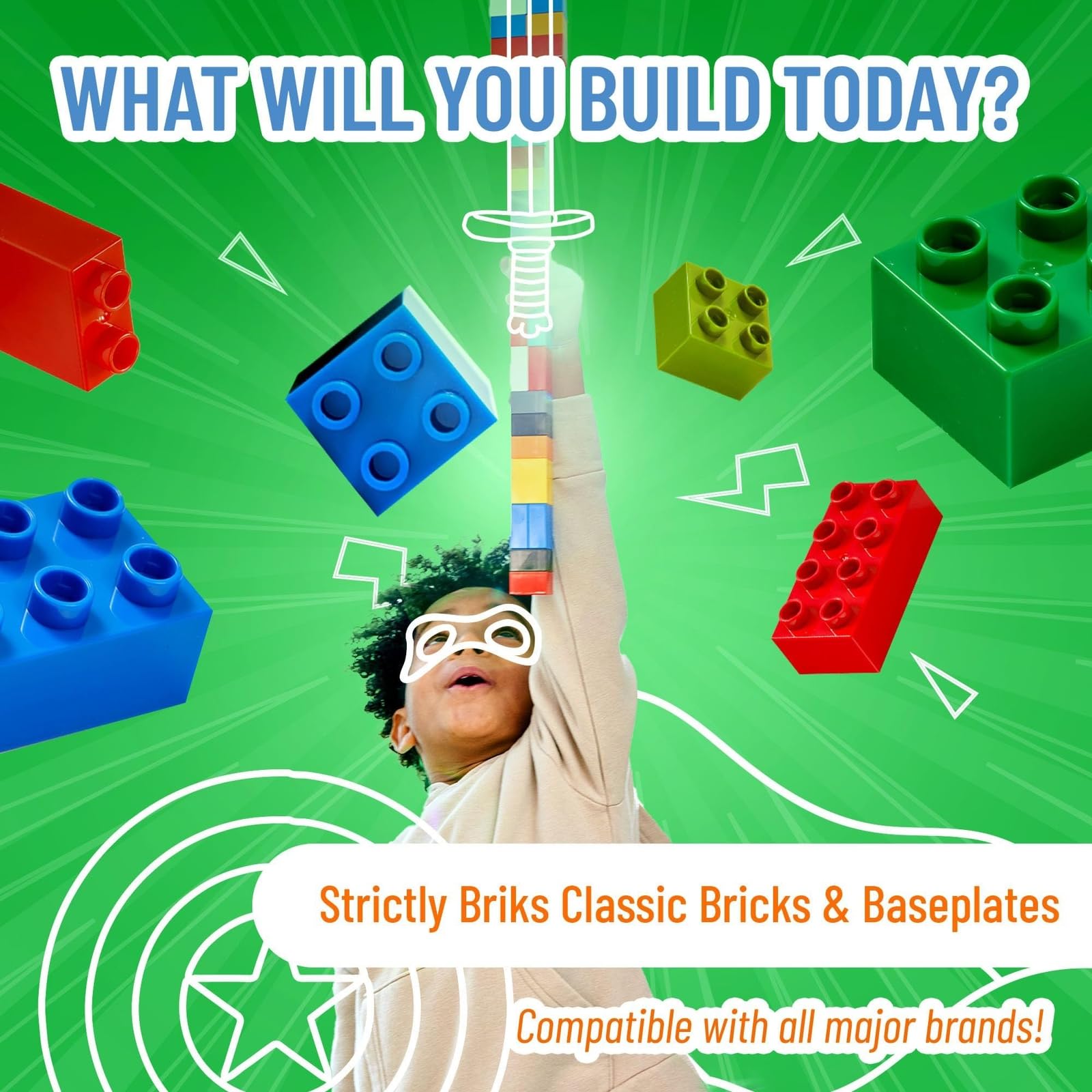 Strictly Briks Stackable Base Plates Lego Compatible - Stackable Rainbow Building Bricks for Towers, Shelves & More - 12 Base Plates & 80 Stackers - 6x6 Inches
