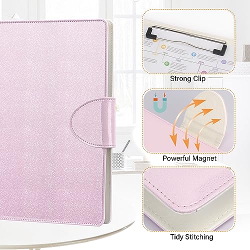 Toplive Padfolio Folder 3 Ring Binder PU Leather Portfolio, Business Interview Resume Portfolio A4/ Letter Size Document Organizer with Clipboard for Women Men, Pink