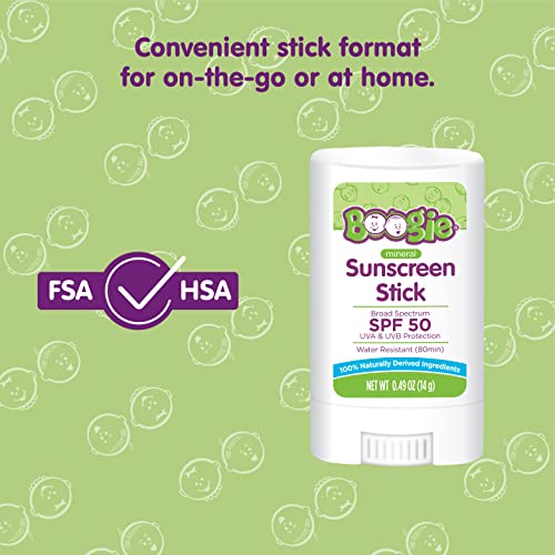 Baby Sunscreen by Boogie Block, Mineral Sunscreen Stick, Naturally Derived, Water Resistant, SPF 50, 0.49 Oz, Pack of 1