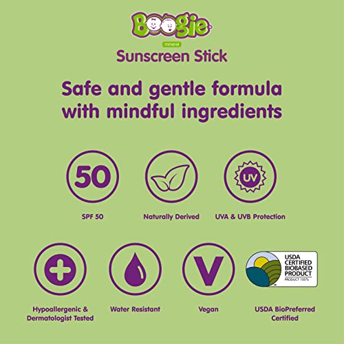 Baby Sunscreen by Boogie Block, Mineral Sunscreen Stick, Naturally Derived, Water Resistant, SPF 50, 0.49 Oz, Pack of 1
