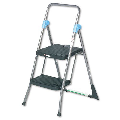Large 14 1/2w x 12 1/4d top platform step. - COSCO Commercial 2-Step Folding Stool, 300lb Cap, 20 1/2w x 24 3/4d x 39 1/2h, Gray