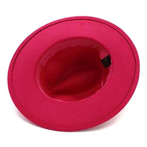 DT DANTIYA Women's Classic Wide Brim Wool Fedora Hat with Belt Buckle Felt Panama Hat Rose Red
