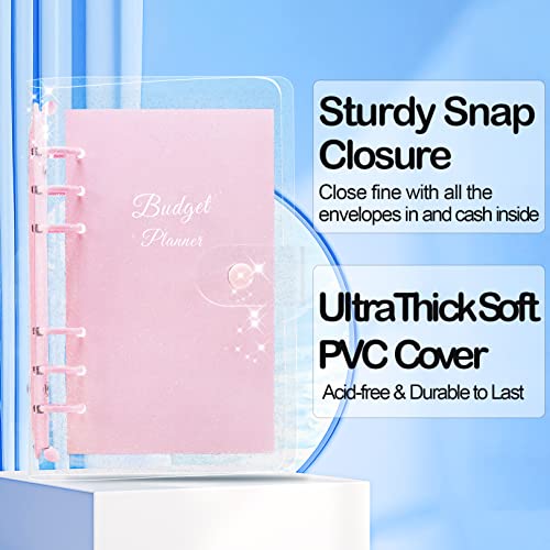Budget Binder with Zipper Envelopes, [Jelly Glitter Collection] Money Organizer with Large Rose Gold Stickers, Calendar Cover, 6pcs Card Slots & 24pcs Expense Sheets, Gift Box Packaging, Saving Binder