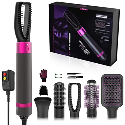 5 in 1 Hair Dryer Brush, Hot Air Brush & Volumizer Styler Set with Interchangeable Brush Head, Negative Ionic Blow Dryer, Electric Hair Curler Straightener Brush, Girlfriend Gifts