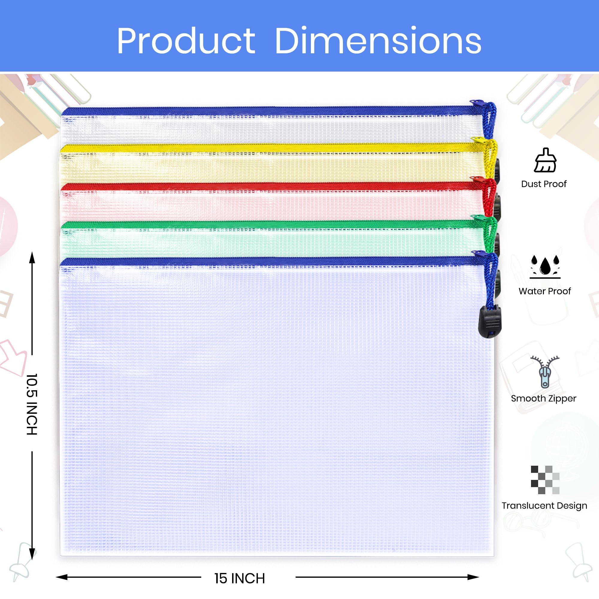 Omnifense 20pcs File Document Pouch B4 Letter Size, Versatile Mesh Plastic Zipper Bag for Office Supplies, School Stationery, Travel Organization, and Toy Storage, Waterproof Materials