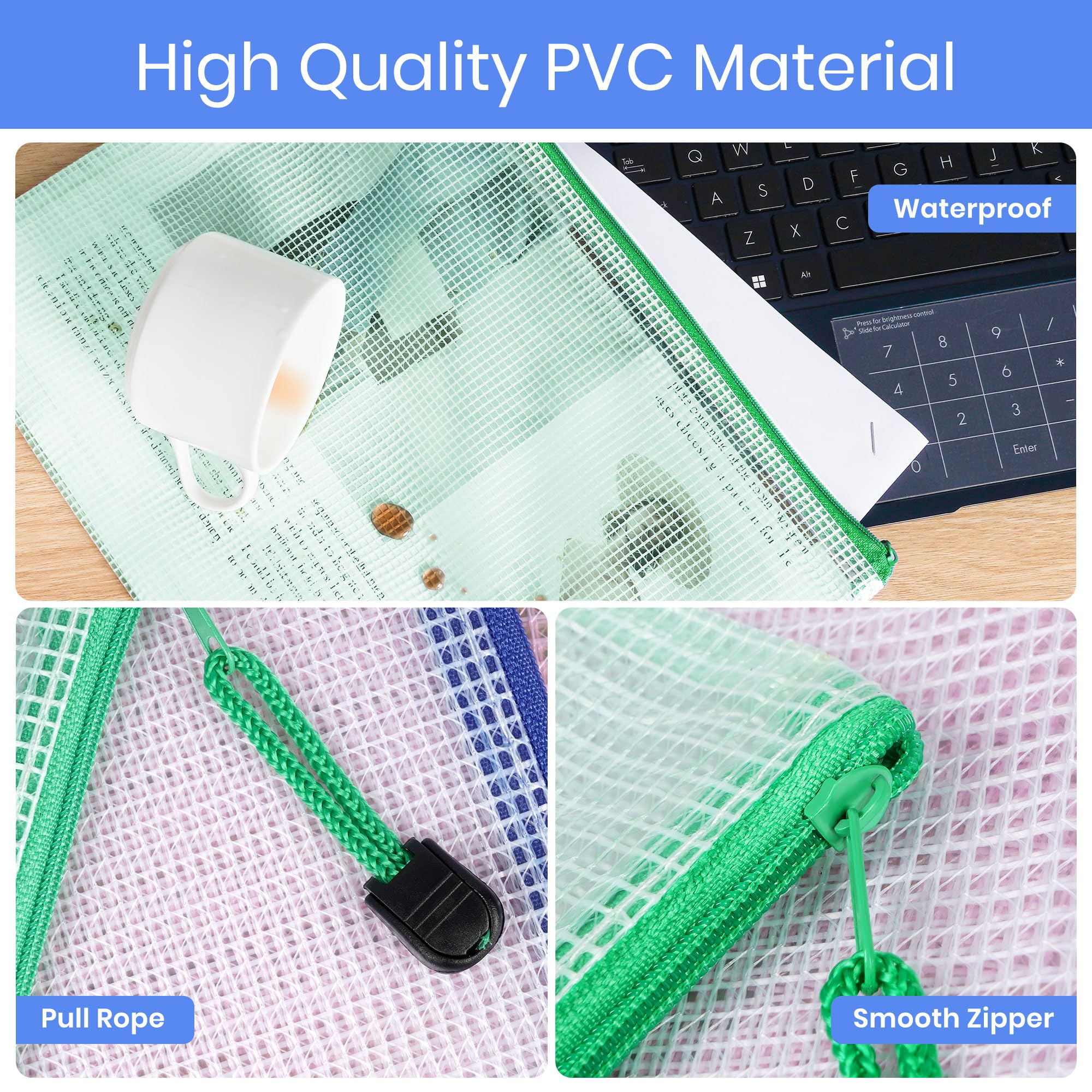 Omnifense 20pcs File Document Pouch B4 Letter Size, Versatile Mesh Plastic Zipper Bag for Office Supplies, School Stationery, Travel Organization, and Toy Storage, Waterproof Materials