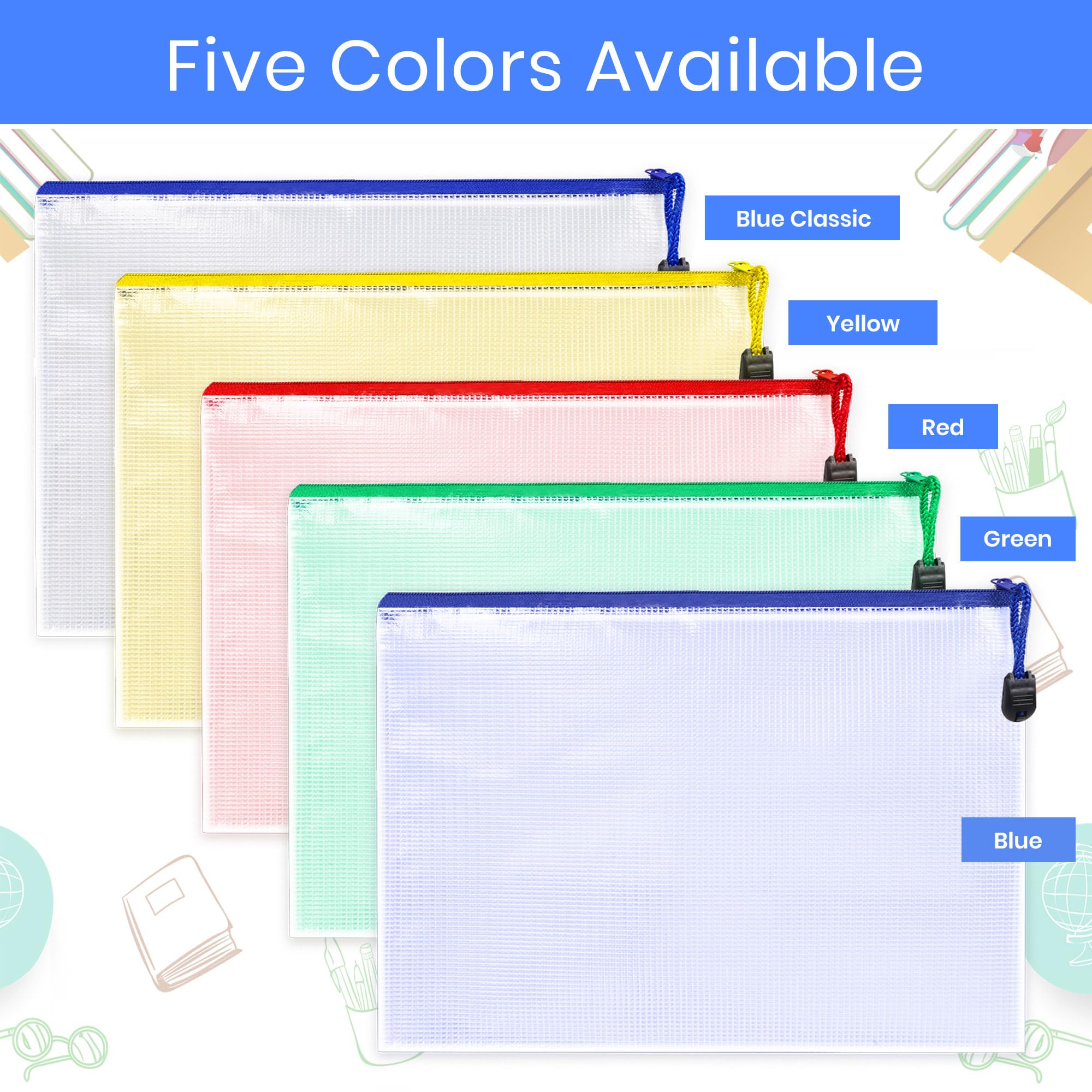 Omnifense 20pcs File Document Pouch B4 Letter Size, Versatile Mesh Plastic Zipper Bag for Office Supplies, School Stationery, Travel Organization, and Toy Storage, Waterproof Materials