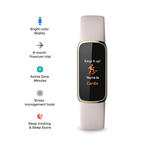 Fitbit Luxe Fitness and Wellness Tracker with Stress Management, Sleep Tracking and 24/7 Heart Rate, One Size S L Bands Included, Lunar White/Soft Gold Stainless Steel, 1 Count