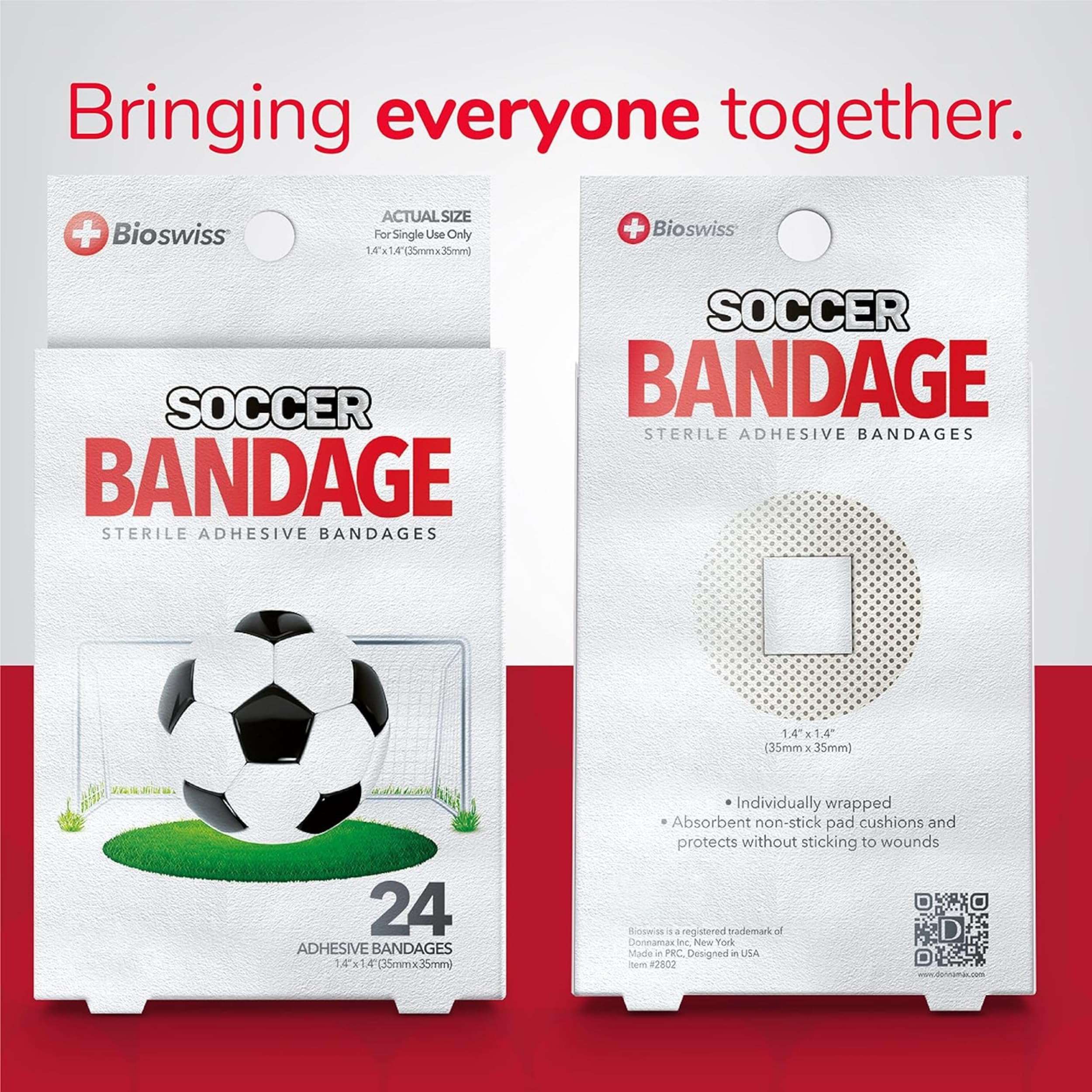 BioSwiss Bandages, Soccer Ball Shaped Self Adhesive Bandage, Latex Free Sterile Wound Care, Fun First Aid Kit Supplies for Kids, 24 Count