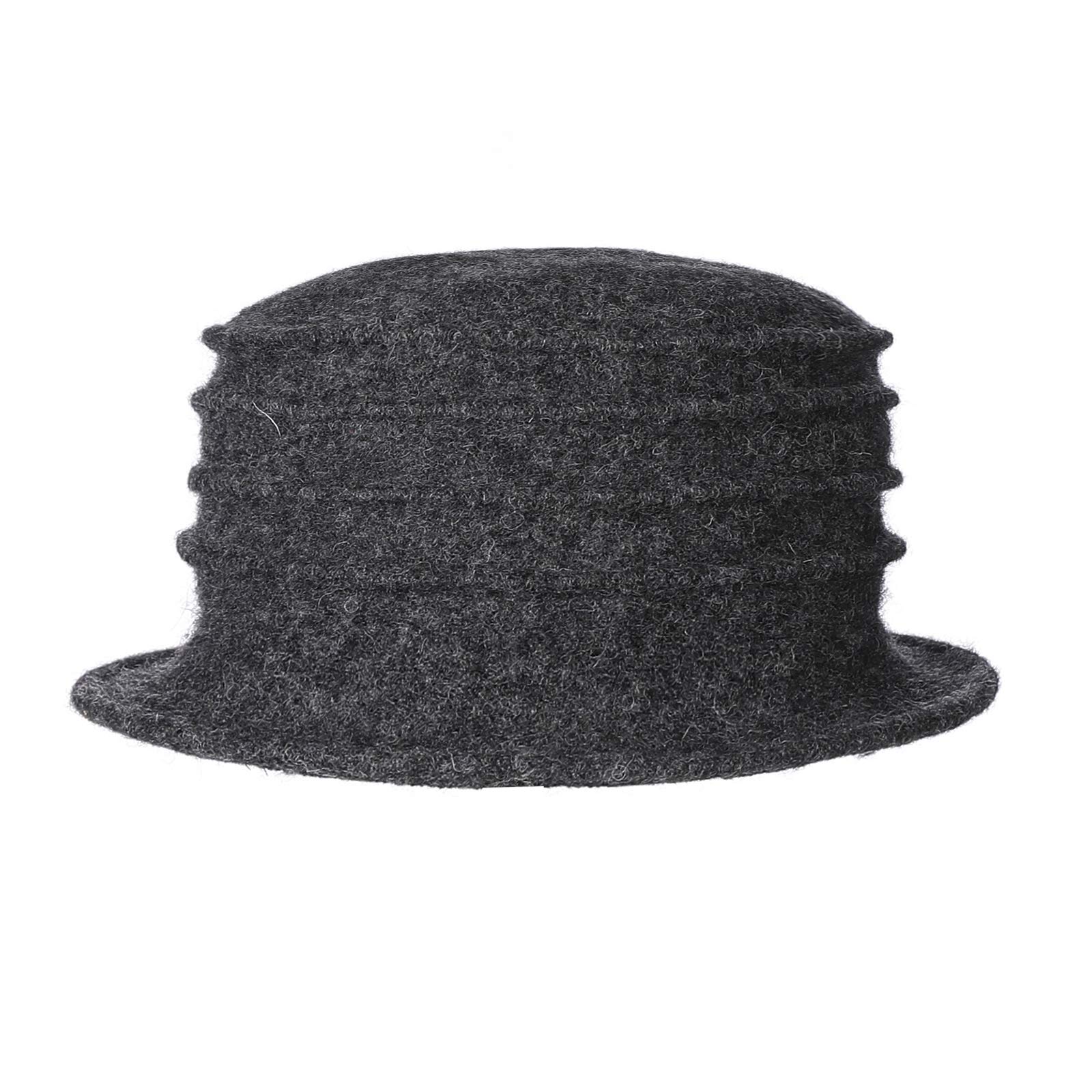 DANTIYA Women’s Elegant Flower 100% Wool Trimmed Wool Cloche Winter Hat (Grey)