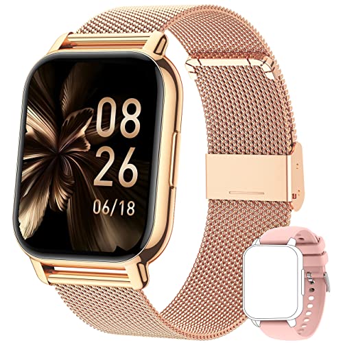 Popglory Smart Watch Call Receive/Dial, 1.85'' Smartwatch with AI Voice Control, Blood Pressure/SpO2/Heart Rate Monitor, Fitness Tracker Watch with 2 Straps for Men & Women iOS & Android Phones