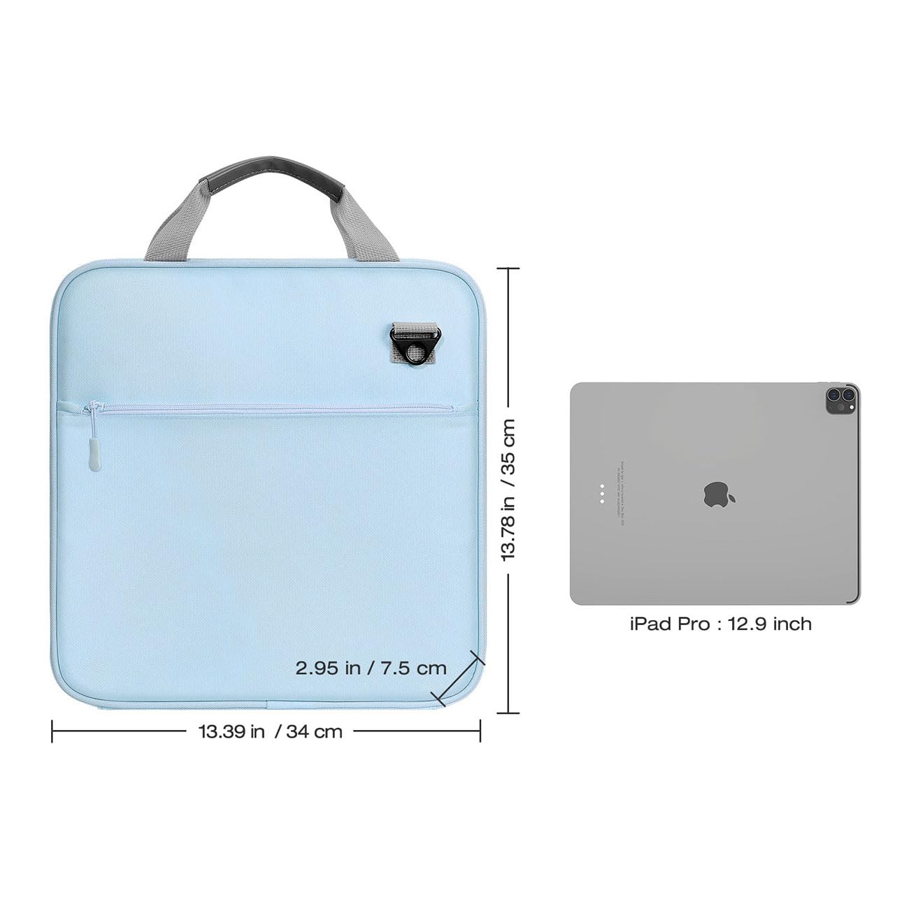 MoKo Zipper Binder, 3 Ring 2 inch Binder with Zipper,500 Sheet Capacity Multi-Pocket School Binder for Middle School, Handle and Shoulder Strap Included, Blue & Gray