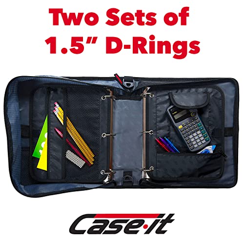 Case-it The Dual 2-in-1 Zipper Binder - Two 1.5 Inch D-Rings - Includes Pencil Pouch - Multiple Pockets - 600 Sheet Capacity - Comes with Shoulder Strap - Black Dual-121-A