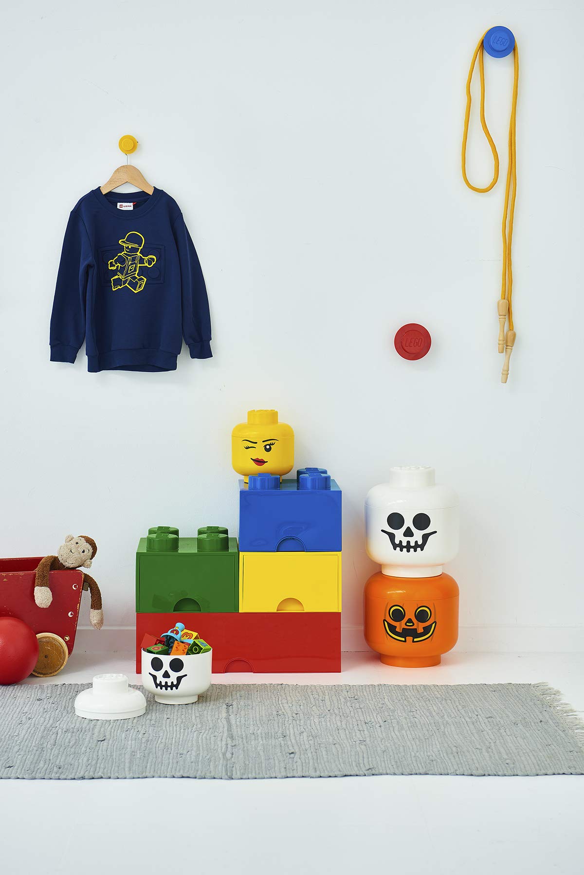 Room Copenhagen Storage Head Small - Pumpkin - Polypropylene Storage Box with Lid for Kids' Toy Storage Stackable Organizer and Fun Storage Solution LEGO Toy Box