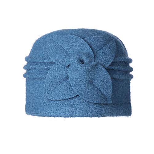 DANTIYA Women's 100% Wool Flower Warm Cloche Bucket Hat Slouch Wrinkled Beanie Cap Crushable Sky Blue