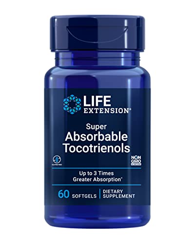 Life Extension Super Absorbable Tocotrienols ā Vitamin E D-alpha tocopherol Supplement For Healthy Brain, Hair, Skin, Eye and Immune System ā Gluten-Free, Non-GMO ā 60 Softgels