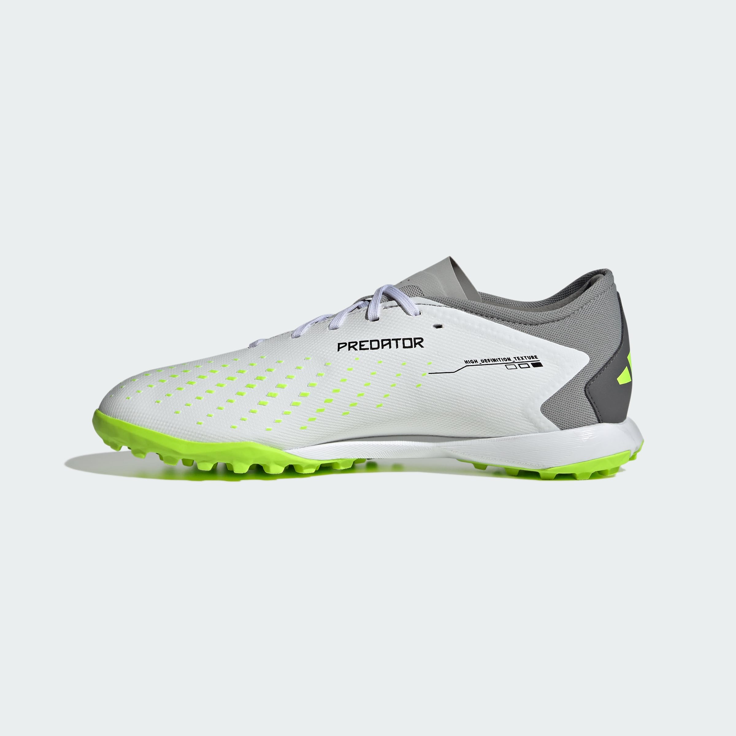 adidas Predator Accuracy.3 Low Turf Shoes, Unisex Adult Sizing, Perfected for Artificial Playing Surfaces, Made with Recycled Materials, White/Black/Lucid Lemon, 10.5 Women/9.5 Men
