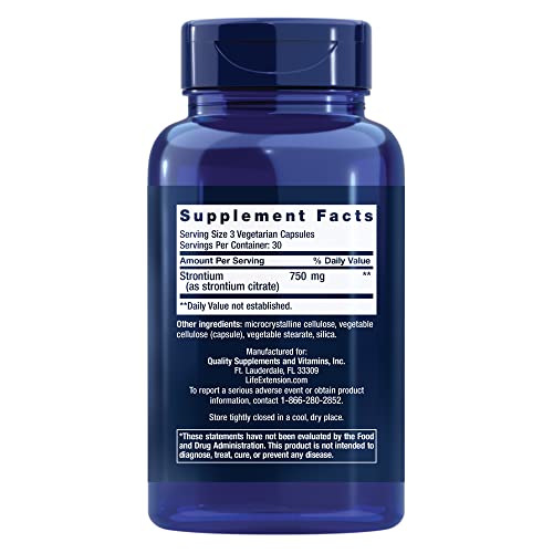 Life Extension Strontium Caps 750 mg - Bone Health Supplement - Supports Bone Tissue Density & Promotes Healthy Bone Aging β Non-GMO, Gluten-Free β 90 Vegetarian Capsules