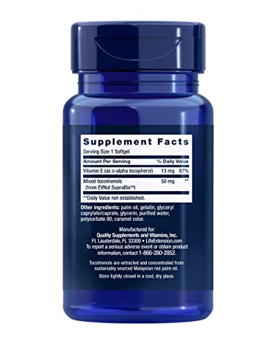 Life Extension Super Absorbable Tocotrienols – Vitamin E D-alpha tocopherol Supplement For Healthy Brain, Hair, Skin, Eye and Immune System – Gluten-Free, Non-GMO – 60 Softgels