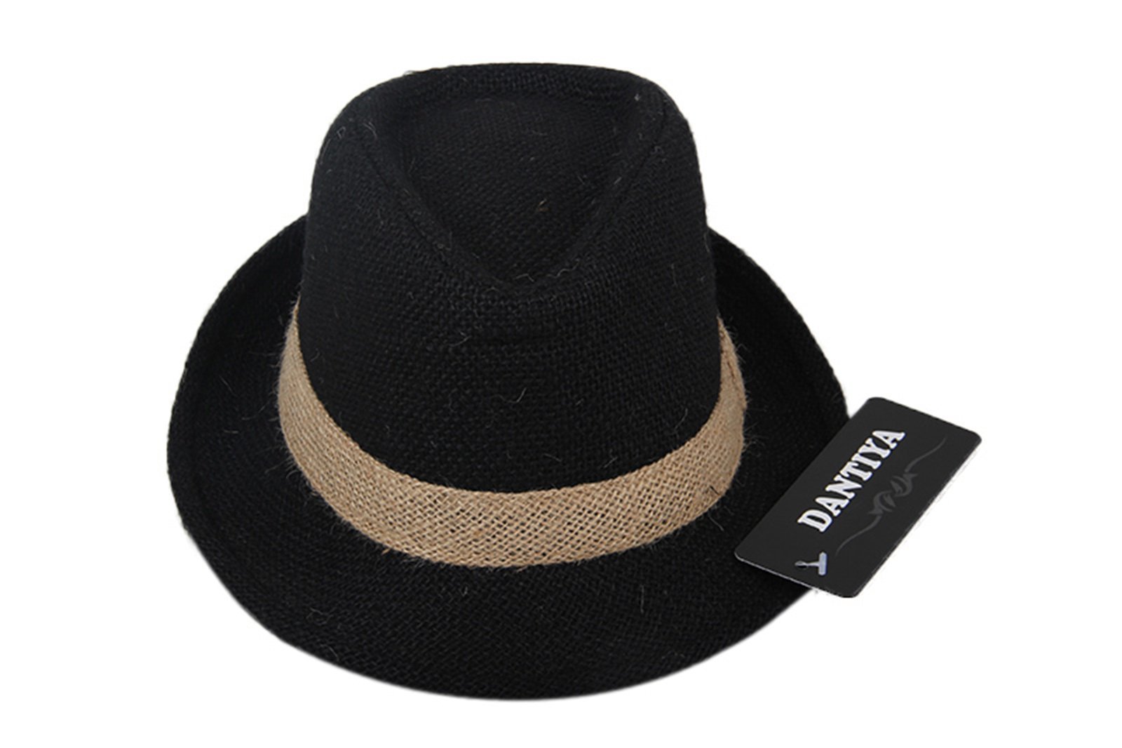 DANTIYA Little Boys' Kids Linen Straw Band Fedoras Hat Caps Black