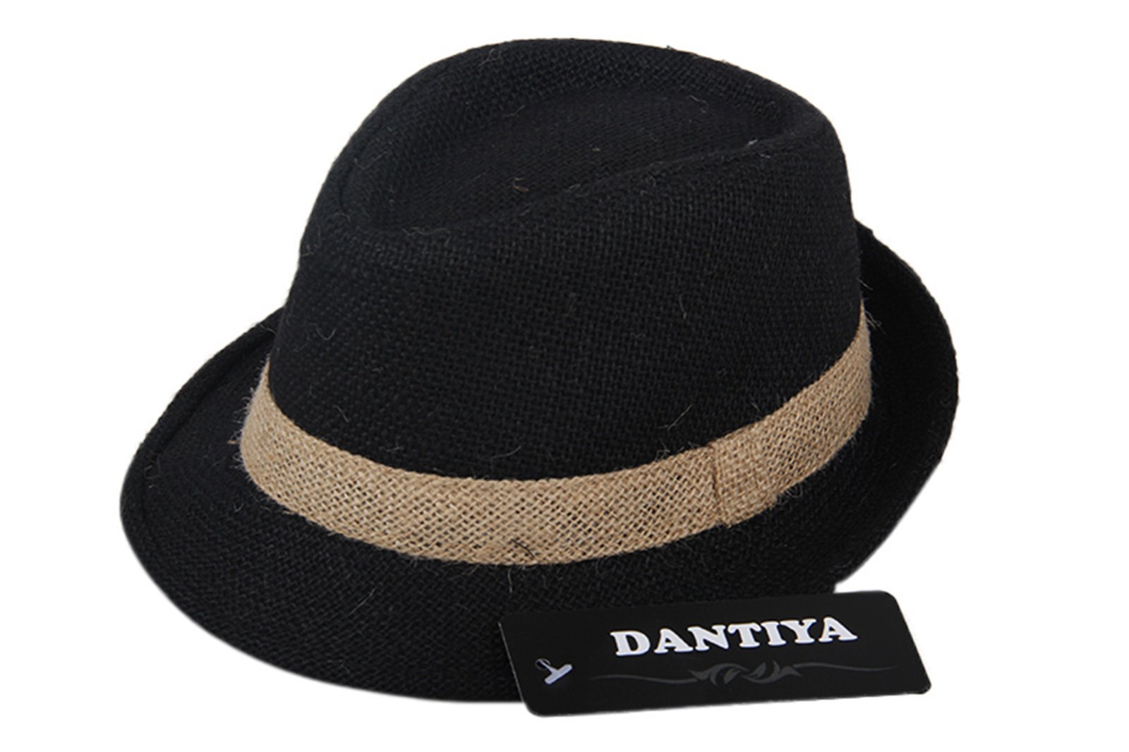 DANTIYA Little Boys' Kids Linen Straw Band Fedoras Hat Caps Black