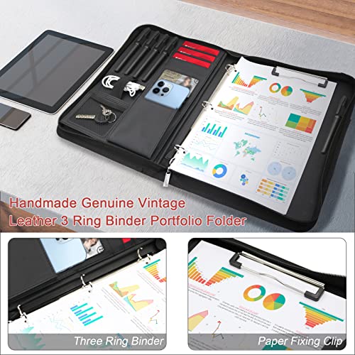 Portfolio Binder Organizer with Handle, 13.4 * 10 * 1.6 Inch Zippered Padfolio, Writing Pad Notepad Legal Size Detachable Business Folder Resume Interview Gift for Men Women (Gray)