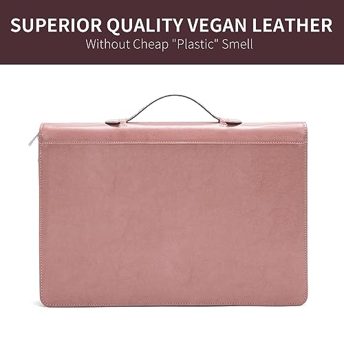 Geslun Vegan Leather 3 Ring Binder Portfolio, 8.5 x 14 Legal Size Pad Holder, Hidden Handle, Zippered Padfolio with 15” Laptop Organizer, Professional Business Folio for Women, Pink