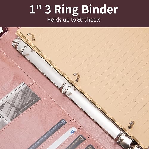 Geslun Vegan Leather 3 Ring Binder Portfolio, 8.5 x 14 Legal Size Pad Holder, Hidden Handle, Zippered Padfolio with 15” Laptop Organizer, Professional Business Folio for Women, Pink