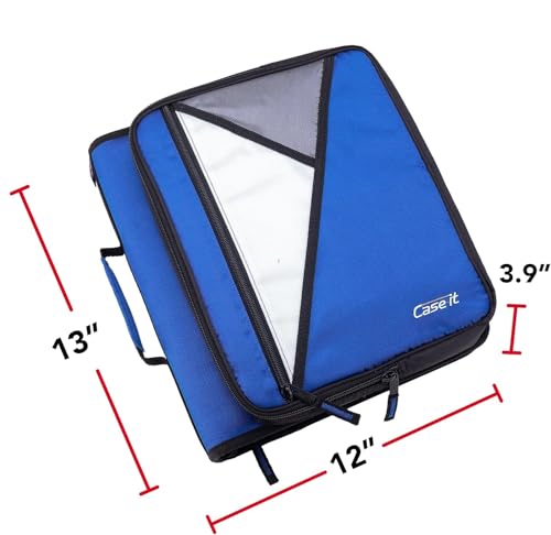 Case-it The Universal Zipper Binder - 2 Inch O-Rings Padded Pocket That Holds up to 13 Laptop/Tablet Multiple Pockets 400 Page Capacity Comes with Shoulder Strap Midnight Blue LT-007