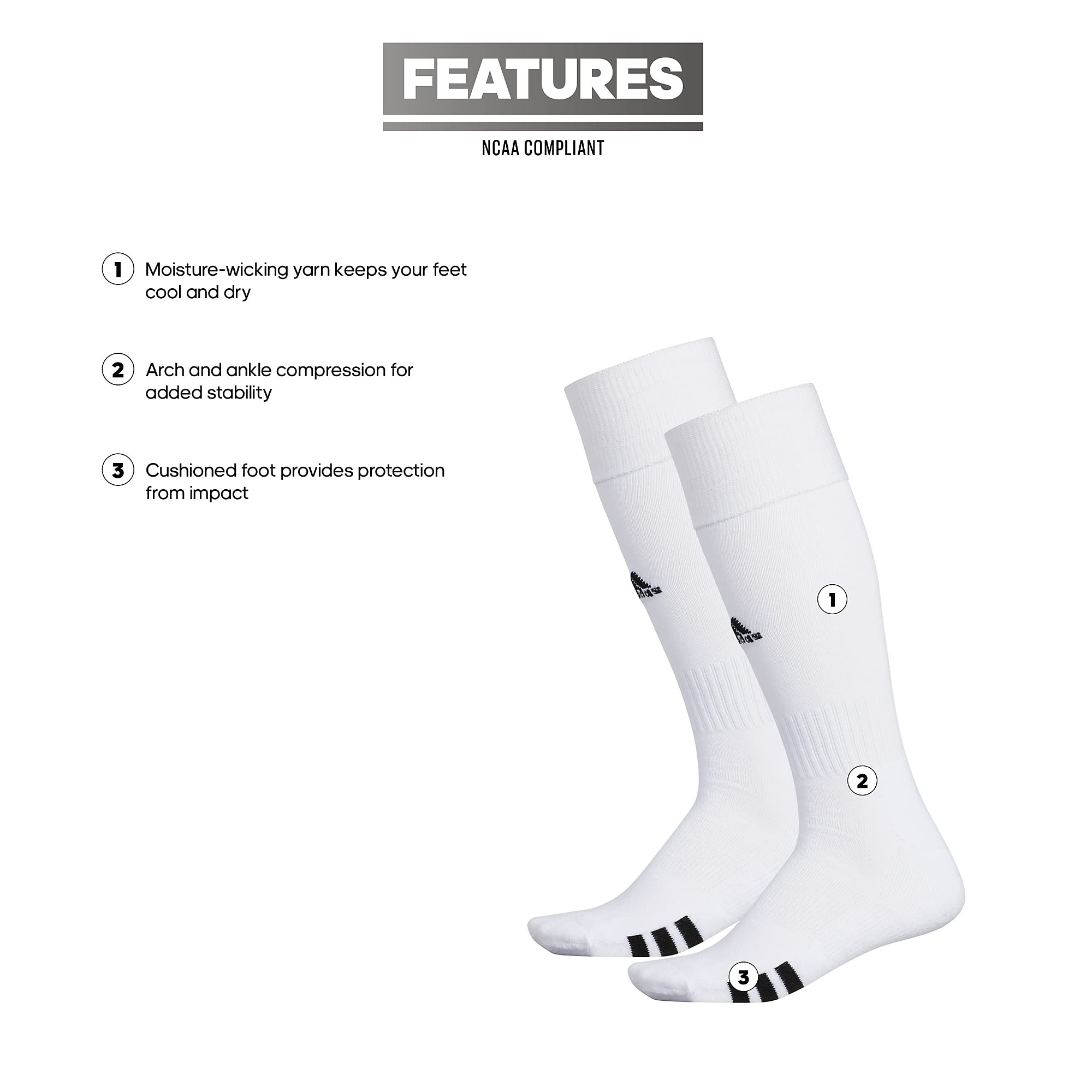 adidas Rivalry Soccer 2.0 OTC, Workout Compression Socks-Over The Calf, White/Black, Small
