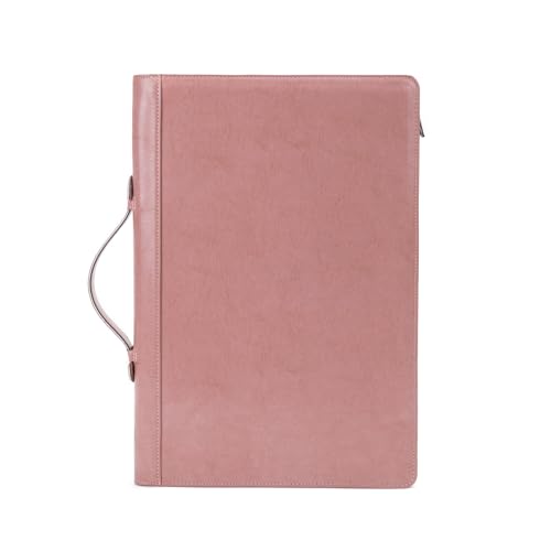 Geslun Vegan Leather 3 Ring Binder Portfolio, 8.5 x 14 Legal Size Pad Holder, Hidden Handle, Zippered Padfolio with 15” Laptop Organizer, Professional Business Folio for Women, Pink