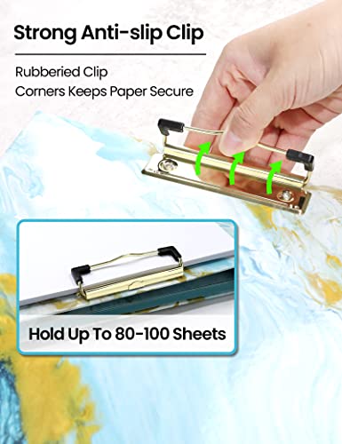 3 Ring Binder 1 Inch, SUNEE Cute Binder with Clipboard, 2 Pockets, 5 Tab Dividers & Label Stickers, Decorative Blue Marble Heavy Duty Three Ring Binder (Fit 8.5x11) for Office Binder Supplies
