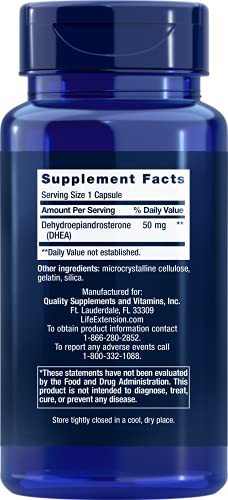 Life Extension DHEA - For Hormone Balance, Immune Support, Anti-Aging, Cardio, Circulatory & Bone and Sexual Health - Dehydroepiandrosterone For Memory Support - Non-GMO - 60 Capsules