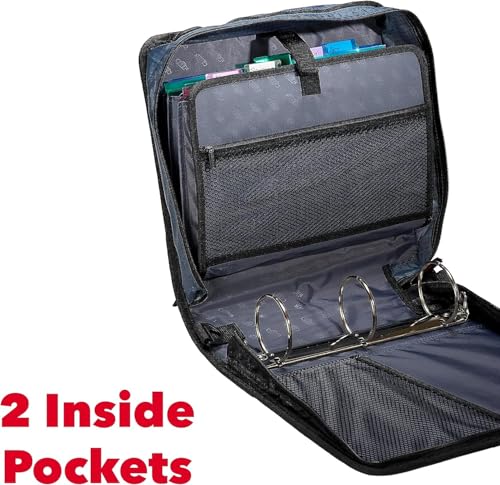 Case-it Mighty Zip Tab Zipper Binder, 3" O-Ring with 5-Color tabs, Expanding File Folder and Shoulder Strap and Handle, D-146- Midnight Blue