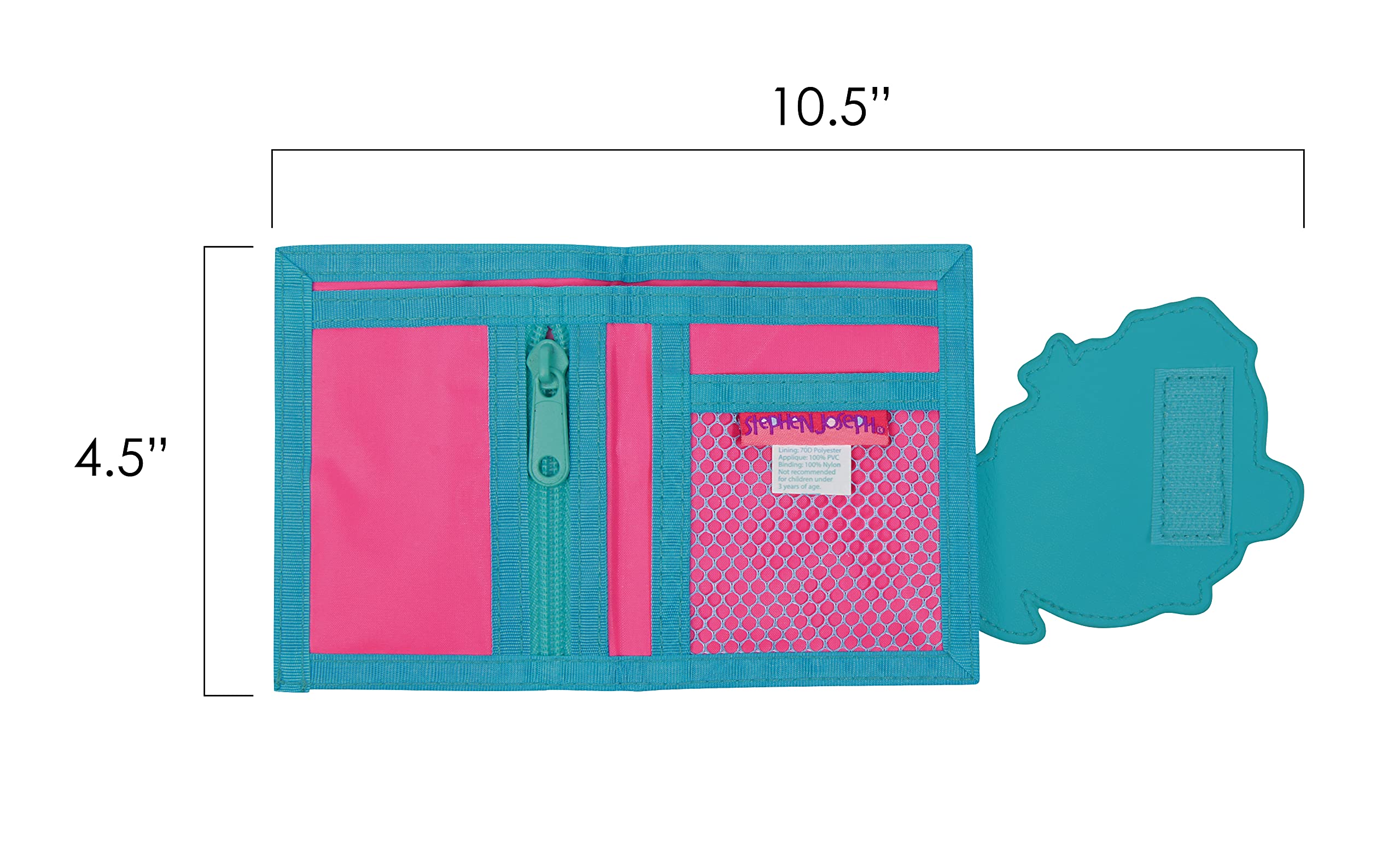 Stephen Joseph, Kids Unisex Wallet, Toddler Wallet for Boys and Girls with Applique Designs, Screen Printed Wallet with Zippered Coin Pocket, Shark