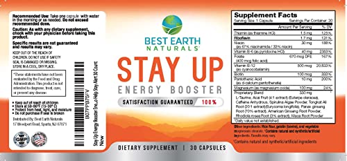 Best Earth Naturals Stay Up Energy Booster Energy Vitamins with Guarana, B Vitamins and More for Energy, Endurance, Stamina, Focus Support and to Help Stay Alert 30 Count