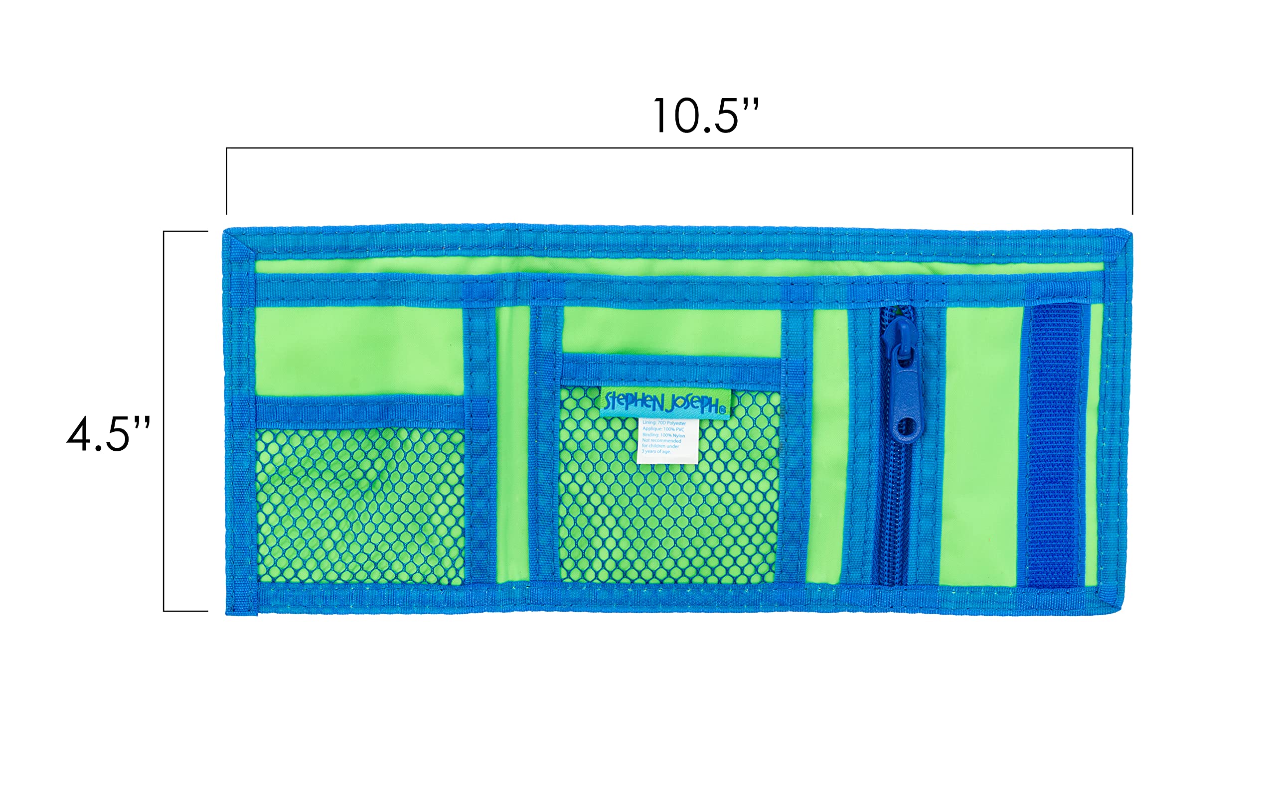 Stephen Joseph, Kids Unisex Wallet, Toddler Wallet for Boys and Girls with Applique Designs, Screen Printed Wallet with Zippered Coin Pocket, Shark