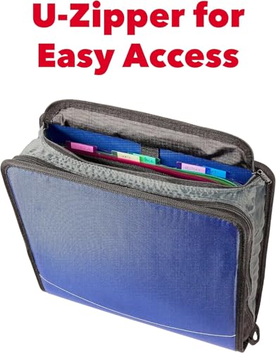 Case-it Mighty Zip Tab Zipper Binder, 3" O-Ring with 5-Color tabs, Expanding File Folder and Shoulder Strap and Handle, D-146- Midnight Blue